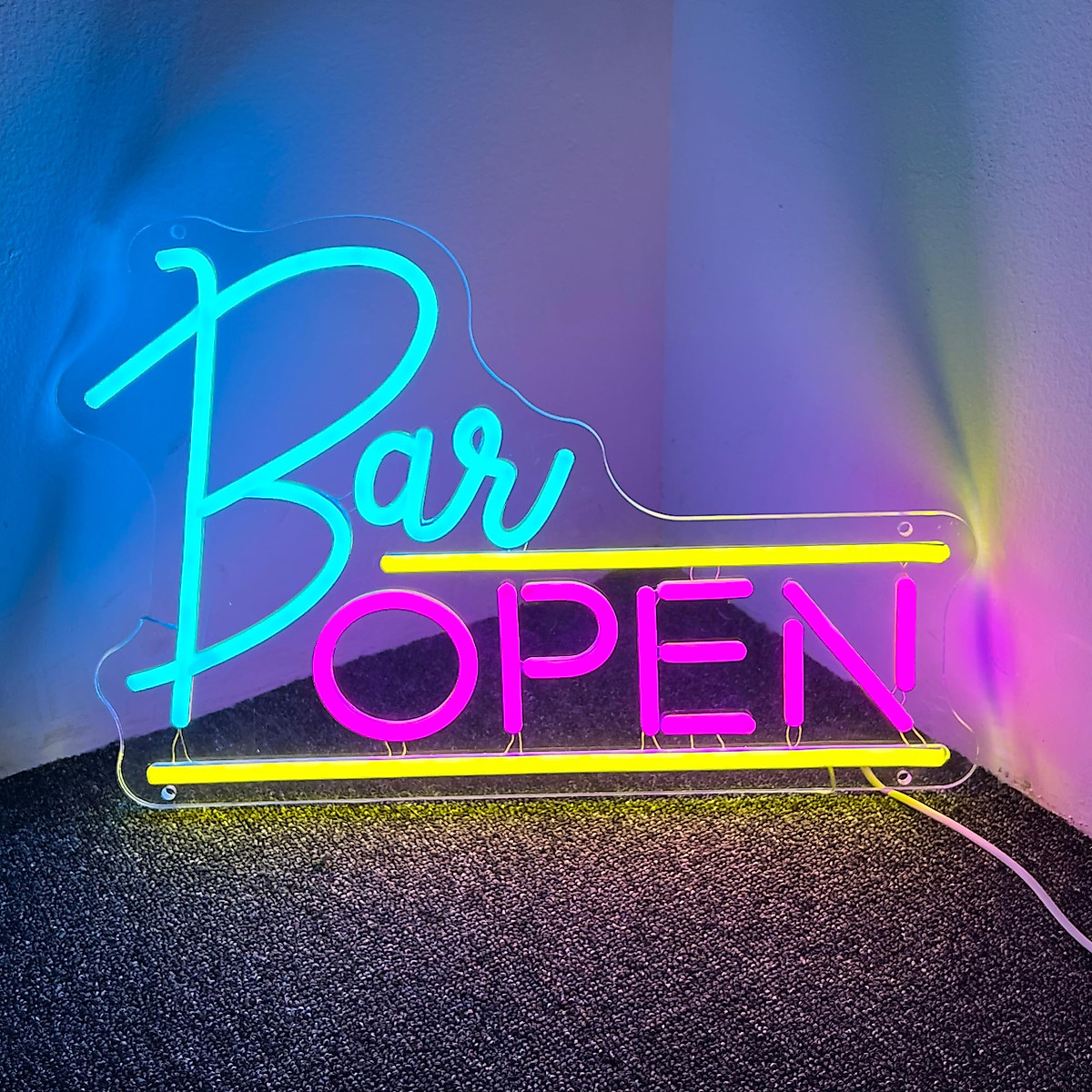 Open Bar Neon Bar Open Neon Sign Bar Lights USB (16x10.7'', USB Charger Included) Neon Bars Sign and Decor Led Light, Neon Signs For Man Cave Bar accessories (Pink and Light Blue)