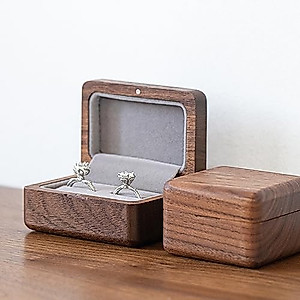 muso wood Handmade Ring Box, Small Rectangular Ring Case for Proposals, Walnut Ring Box for Wedding, Mini Engagement Ring Box (Double slot)