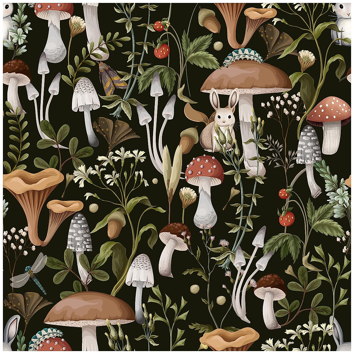 MILEPER Mushroom Wallpaper Peel and Stick Wallpaper Boho Black Wallpaper 17.7" x 78.8" Self Adhesive Removable Wallpaper Leaf Forest Wallpaper Mushroom Contact Paper for Countertops Decor