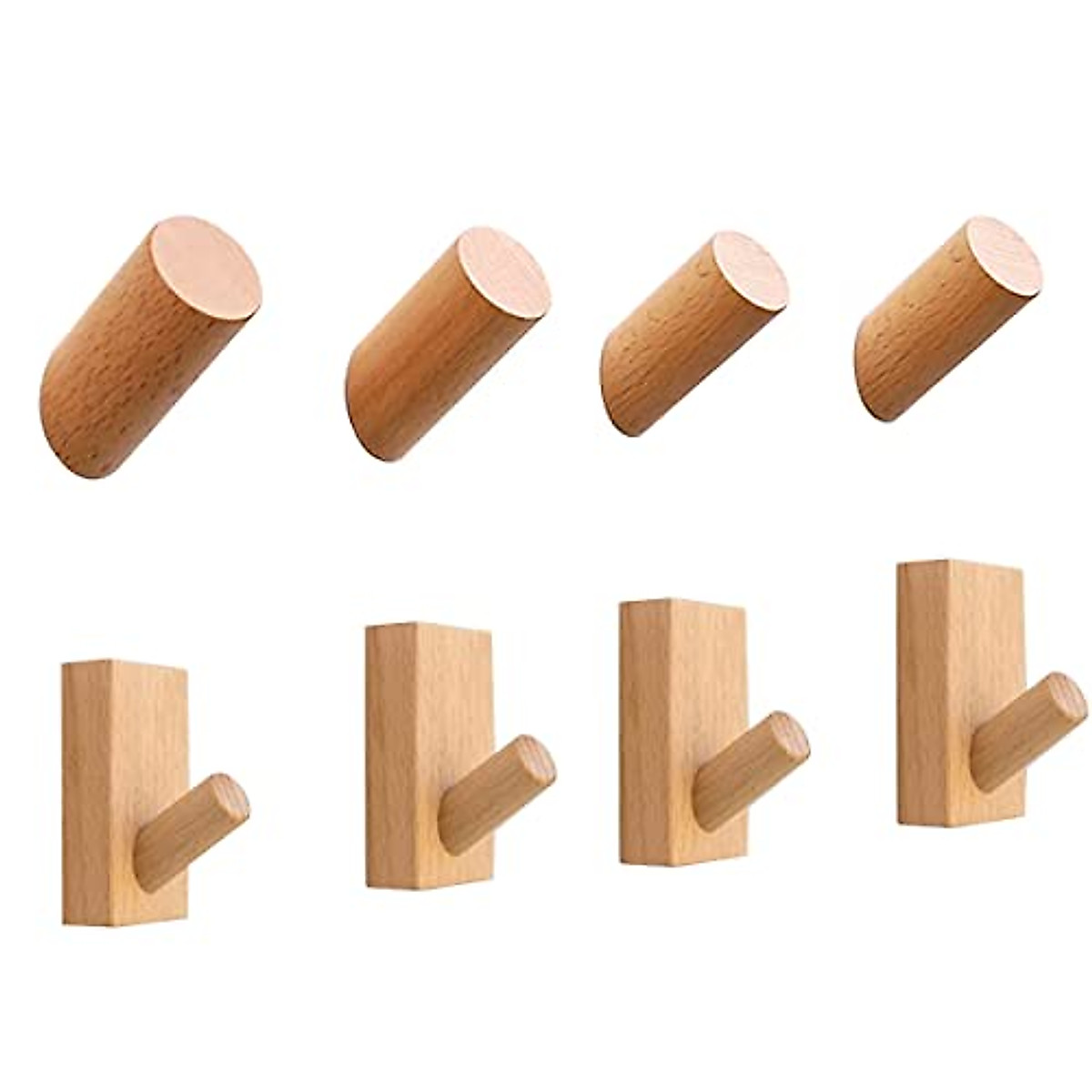 Eardion 8 Pieces of Wooden Coat and Hat Bathroom Hook Wall Retro Single Storage Hanging Hanger, Beech Wood Square and Mid-Slope Handmade Craft Bath Towel Hat Hanger
