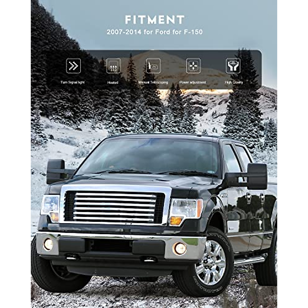 OCPTY Tow Mirror for 2007 2008 2009 2010 2011 2012 2013 2014 for Ford for F-150 Pickup Truck Pair Set Power Heated Puddle Signal Manual Telescopic Towing Mirrors (RH+LH)