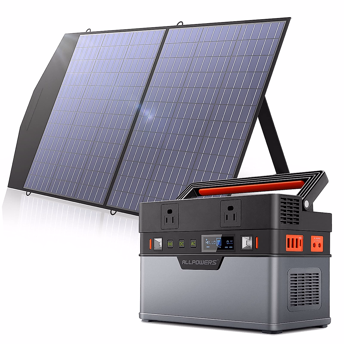 ALLPOWERS Mini Portable Power Station 700W, 606Wh/110V/164000mAh Backup Battery Power Supply with Portable Solar Panel 100W, Foldable Solar Panel Charger for Home Use Camping Emergency