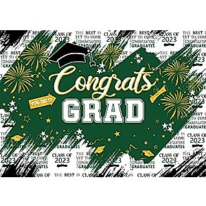 LYCGS 7X5ft Graduation Backdrop Congrats Grad Green and Gold Graduation Photo Backdrop 2023 Graduation Photography Backdrops Graduation Prom Party Decor Banner X-120