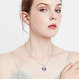Dragon Necklace Sterling Silver Purple Wyvern Necklace with Heart Shaped Crystal Jewelry Gift for Women