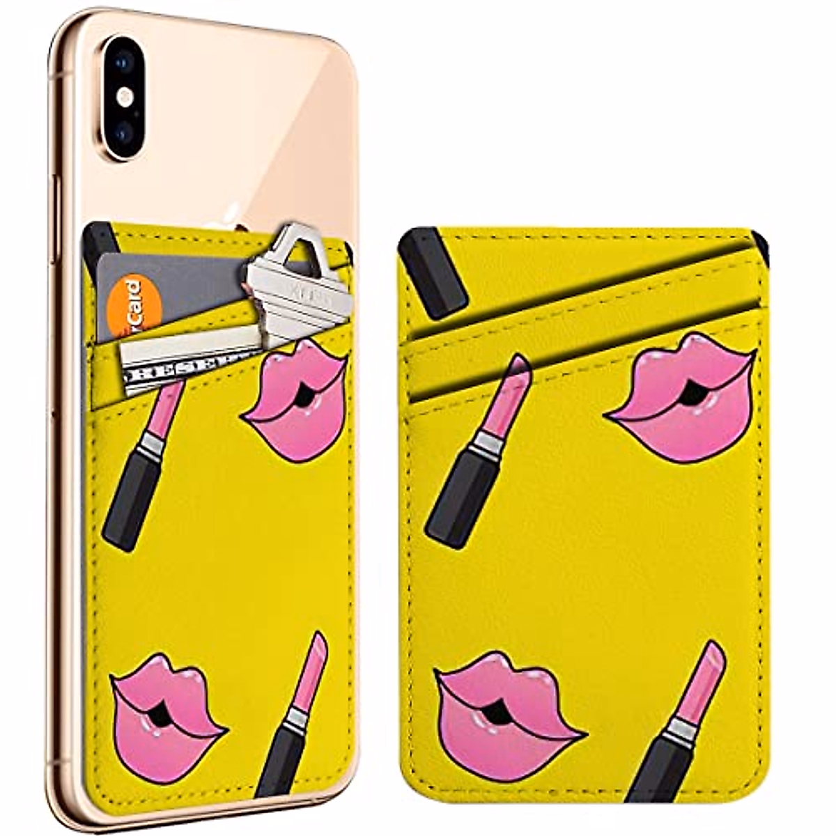 Diascia Pack of 2 - Cellphone Stick on Leather Cardholder ( Female Lips Mouth Kiss Pomade Pattern Pattern ) ID Credit Card Pouch Wallet Pocket Sleeve