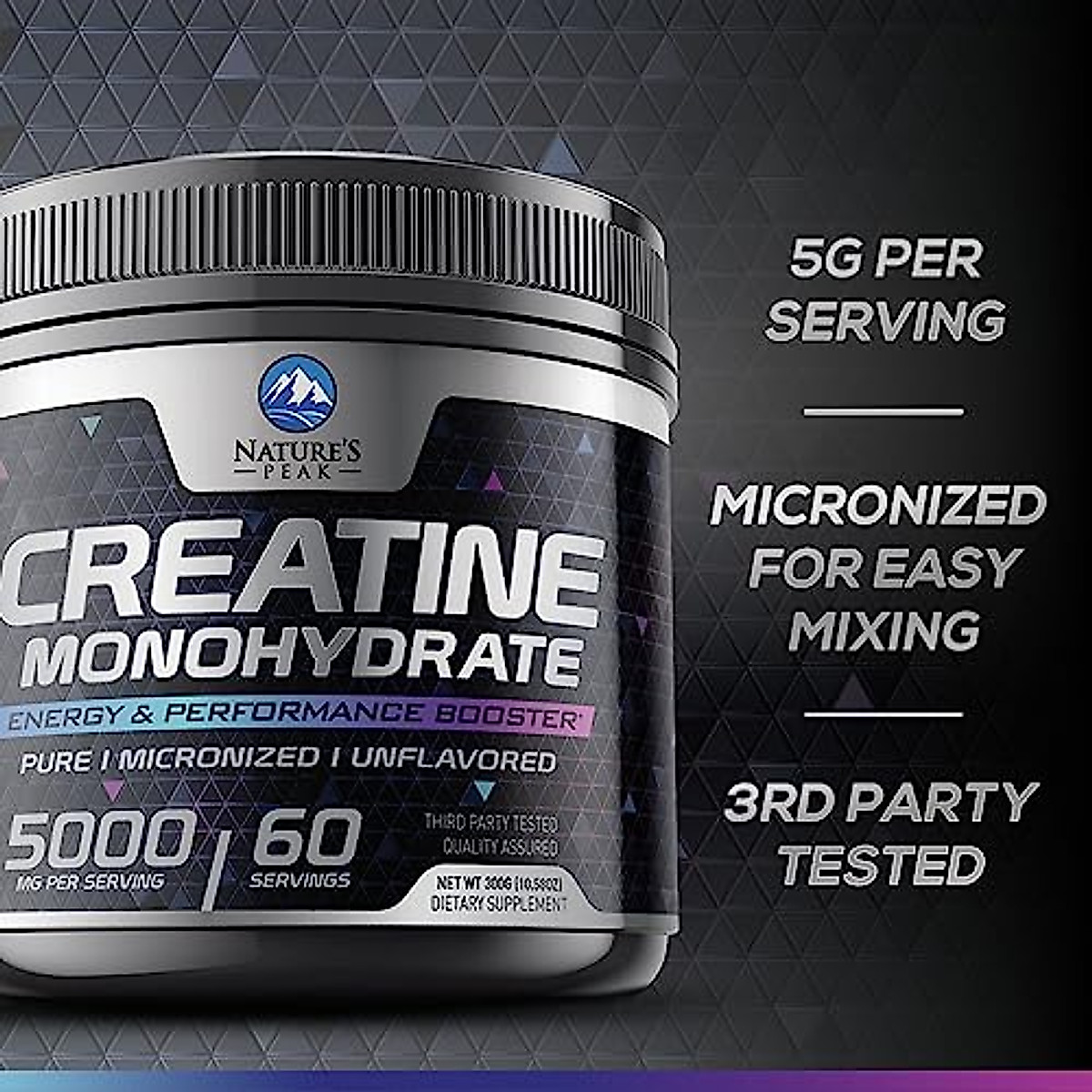 Creatine Monohydrate Powder - 100% Pure Micronized Creatine 5000mg (5g) - Creatine Pre Workout, Supports Muscle Building, Cellular Energy, Recovery & Strength, Vegan, Keto, Gluten-Free - 60 Servings