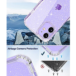 MIODIK for iPhone 12 Case and iPhone 12 Pro Case with Phone Stand, [Not Yellowing] Clear Glitter Shockproof Protective Phone Case, [Non-Slip] Slim Cover for Women Girls 6.1 Inch - Sparkle Clear