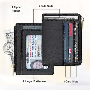 Sodsay Card Case Slim Front Pocket Wallet for Women Credit Card Holder with Keychain(CH Black)