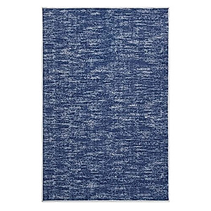 RUGSREAL Solid Machine Washable Area Rug Soft Low-Pile Modern Contemporary Area Rug Non-Slip Throw Indoor Carpet for Living Room Bedroom Kids Room, 4' x 6' Blue