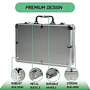 Deluxe Hard Aluminum 200 Battery Storage Organizer case with tester, Safe Fireproof Batteries container holder caddy box with handheld checker, hold 60 AA, 86 AAA, 8 C, 8 D, 8 9V Batteries(no battery)