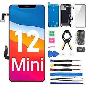 iPhone 12 Mini Screen Replacement Kit, LCD Cellular Glass Display Repair Digitizer 5.4 inch Touch Screen with Repair Kit + Screen Protector