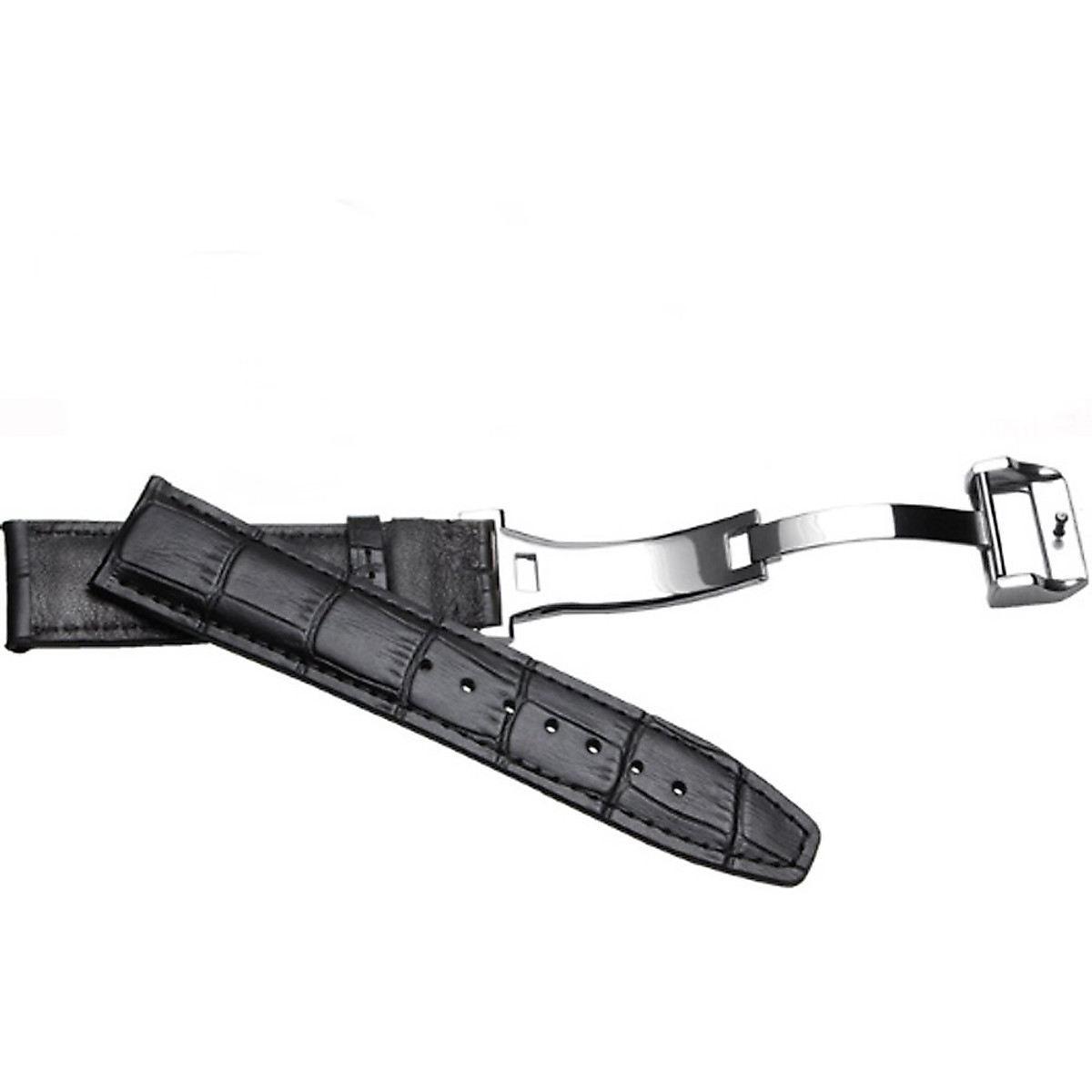 Richie strap 20mm 21mm 22mm Crocodile skin pattern Leather Watch Straps Deployment Clasp Band for IWC Portugieser Pilot's Watchs[IW35312/IW371401] (21mm, Black)