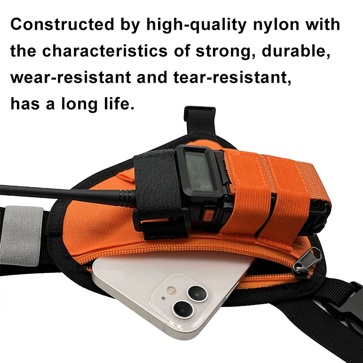 LSENG Radio Chest Harness Shoulder Radio Holster Chest Pack Adjustable Single Radio Pouch Two-Way Radio Holster for Motorola Radios and BAOFENG Walkie Talkies etc. (Orange)