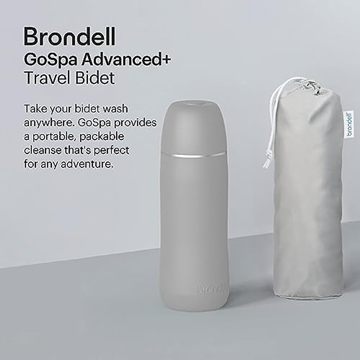 Brondell GoSpa Advanced Portable Bidet for Travel–Pop-Up Nozzle System –High-QualityCompact Bidet with Discreet Travel Bag for Convenient Storage–500mL, Gray