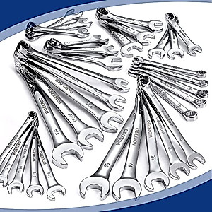 WORKPRO 32-Piece SAE & Metric Combination Wrench Set, 12 PT Regular and Stubby Wrenches set with Organizer Tray, Cr-V Steel Mirror Chrome Polished