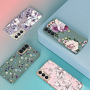 MILPROX Compatible with Samsung Galaxy S22 Flower Case, Cute Case Design for Girls Women,Shockproof Floral Pattern Hard Back for Samsung Galaxy S22 5G Phone 2022 6.1 Inches-Garden