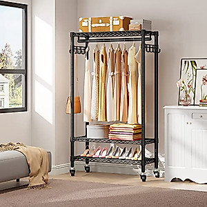 VIPEK X1 Plus Rolling Garment Rack Heavy Duty Clothes Rack for Hanging Clothes, Portable Closet Wardrobe with Wheels and Side Hooks, Adjustable Freestanding Metal Clothing Rack with Shelves, Black