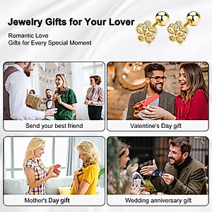 Gold Stud Earrings 18K Real Gold Plated Cubic Zirconia Screw Back Cute Flower Stud Earrings for Women