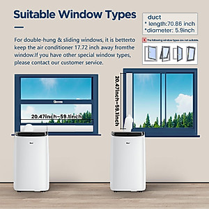 DuraComfort Cooling&Heating Portable Air Conditioners, 14000 BTU(ASHRAE) /10400 BTU (SACC), Dehumidifier, Fan, AC for Room, Up to 450 Sq.Ft
