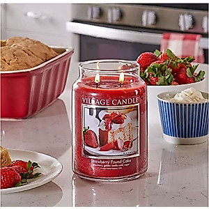 Village Candle Strawberry Pound Cake, Large Glass Apothecary Jar Scented Candle, 21.25 oz, Red