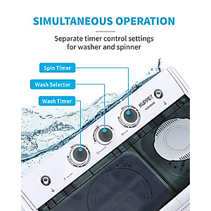 KUPPET Compact Twin Tub Portable Mini Washing Machine 21lbs Capacity, Washer(14.4lbs)&Spiner(6.6lbs)/Built-in Drain Pump/Semi-Automatic, White&Gray