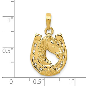 IceCarats 14K Yellow Gold Horse Head Lucky Horseshoe Necklace Animal Lover Pendant Equestrian Charm 26mm x 10mm Only