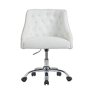 Velvet Office Task Desk Chair for Girls, Modern Vanity Chair for Home Office, Make Up, Bed Room, 360°Swivel Height Adjustable Reception Chair, White