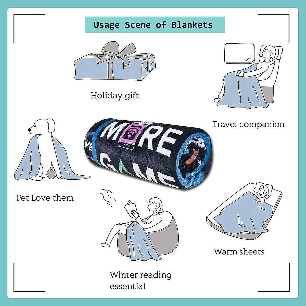 Bpsetsoe Gaming Blanket - Video Game Lovers Throws Blanket - 60'' x 80'' Black Fleece Blanket - Gamer Gift for Teen, Adult