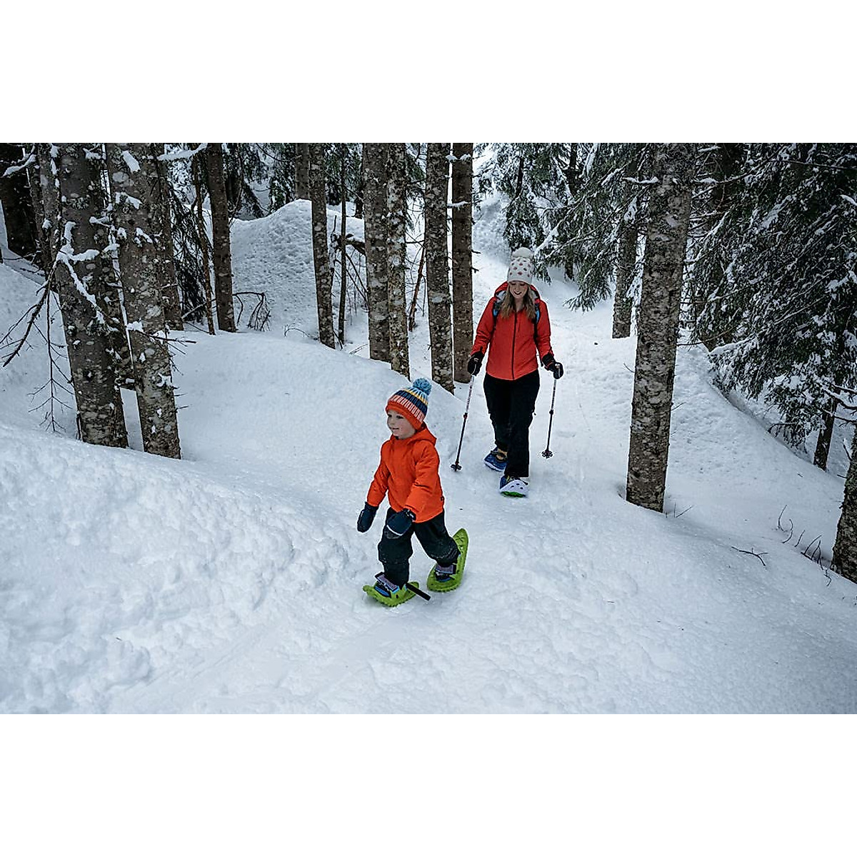 Crescent Moon Lightweight Youth Snowshoes with Foam, Perfect Kid Snowshoes for Snowshoeing, Toddler and Kids Snow Shoes with Secure Velcro Bindings, Rocker Cloud Deck and Ice Spikes