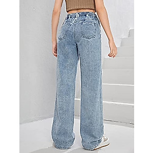 Floerns Girls Cut Out Ripped Wide Leg Jeans High Waist Distressed Denim Pants Light Blue 14Y