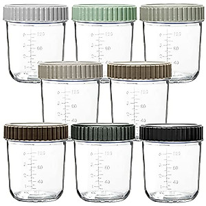 Youngever Glass Baby Food Storage, 6 Ounce Baby Food Glass Containers with Airtight Lids, Glass Jars with Lids (8 Urban Colors)