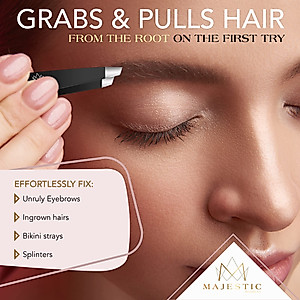 Majestic Bombay Slant Tweezers for Women and Men – Splinter Ticks, Facial, Eyebrows and Ingrown Hair Removal–Sharp, Needle Nose, Surgical Tweezers Precision best tweezers for chin hair and Plucking
