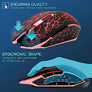 VEGCOO C12 Wireless Gaming Mouse,Rechargeable Mice Silent Click Cordless Mouse with 6 Buttons PC Gaming Mice Advanced Technology with 2.4GHZ Up to 2400DPI for PC Laptop (Red)