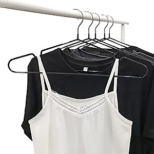 GXLQIJU Clothing Hangers Non-Slip Durable Metal Hanger with Rubber Coating Space-Saving Slim Standard Clothes Hangers for Shirt Skirt Coat (Black, 32pack)