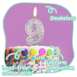 iNINGER Birthday Candle Macaron Glitter 3D Number Candle,Pink Purple Pearls Number 6 Candle with Purple Shell Sequins for Girl Boy Cake Topper Wedding Anniversary Pastel Sweet Theme Party Decoration