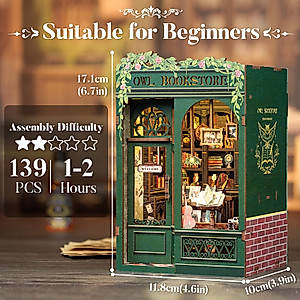 CUTEBEE Book Nook Kit - DIY Miniature House Kit for Adults, Teens and Beginners, Dollhouse Booknook Library Tiny House Bookshelf Decor 3D Wooden Puzzle, Gifts for Family, Friends (Owl Bookstore)