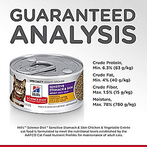 Hill's Science Diet Wet Cat Food, Sensitive Stomach & Skin, Chicken & Vegetable Recipe, 2.9 Ounce (Pack of 24)