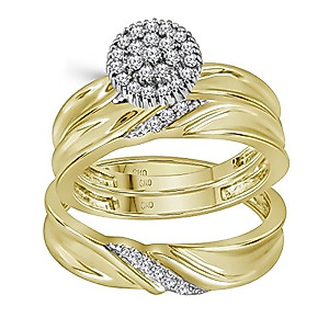 Sonia Jewels Sizes - L = 5, M = 8-10k Yellow Gold Diamond Trio His & Hers Matching Trio Wedding Band Engagement Bridal Ring Set 1/4 Ctw