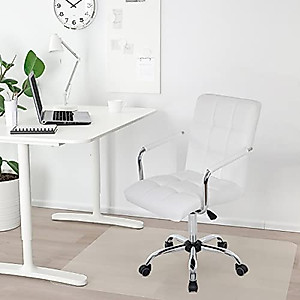 BLKMTY Home Desk Chair Ergonomic Computer Chair Vanity Chair Modern PU Leather Office Chair Adjustable Swivel Chair Computer Executive Chair Mid-Back Student Desk Chair for Teen Girl, White