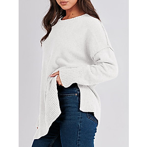 ANRABESS Women's 2024 Fall Oversized Long Sleeve Chunky Fuzzy Knit Casual Crewneck Warm Pullover Sweaters Top Trendy Outfits White