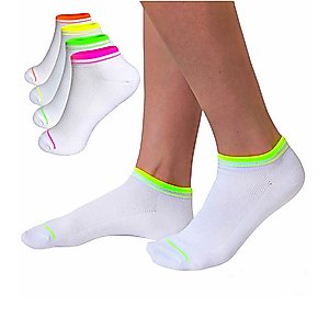 AzovSea White Thin Cotton Socks Ankle Women's Socks with Neon Stripes - Athletic Running socks Golf Gym socks 4-10 US size