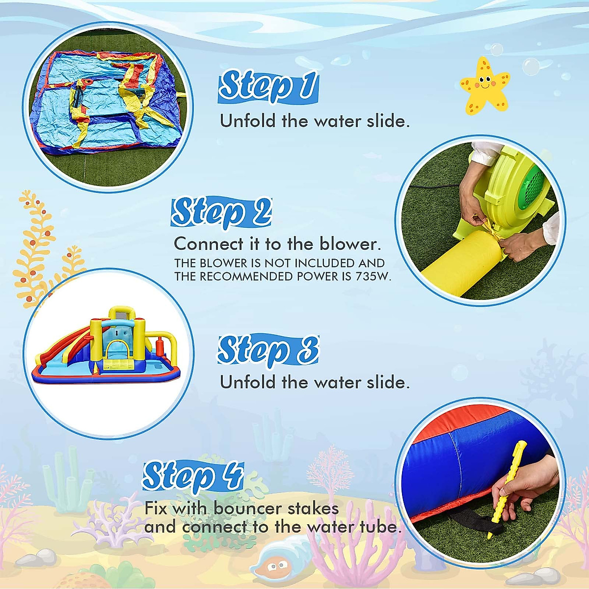 BOUNTECH Inflatable Water Slide, Mega Water Park Bounce House Combo for Kids Backyard Outdoor Fun w/Splash Pool, Climbing Wall, Blow up Waterslides Inflatables for Kids and Adults Party Gifts