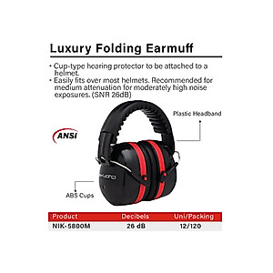 NIKATTO Noise Reduction Earmuffs/Professional Ear Defenders/Luxury Folding / 26 DB/Construction/Work/Black and Red