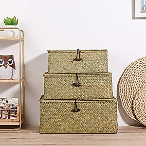 Seagrass Basket Storage Basket with Lid Multipurpose Container for Home Organization - S, woven seagrass basket M, wicker storage baskets L hyacinth baskets