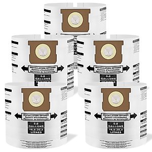 Shop Vac 5-8 Gallon Replacement Bags - 5 Pack Vacuum 90661 Type E, 9066100, 906-611, 9066133, Type H-90671, 9067100 Disposable Collection Filter Bags