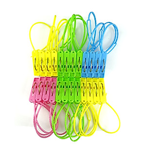 Honbay 24 Pcs Clothes Peg Clip Pins Hanging Clips Hooks with Rope Clothesline Windproof Hanger (Multicolor)