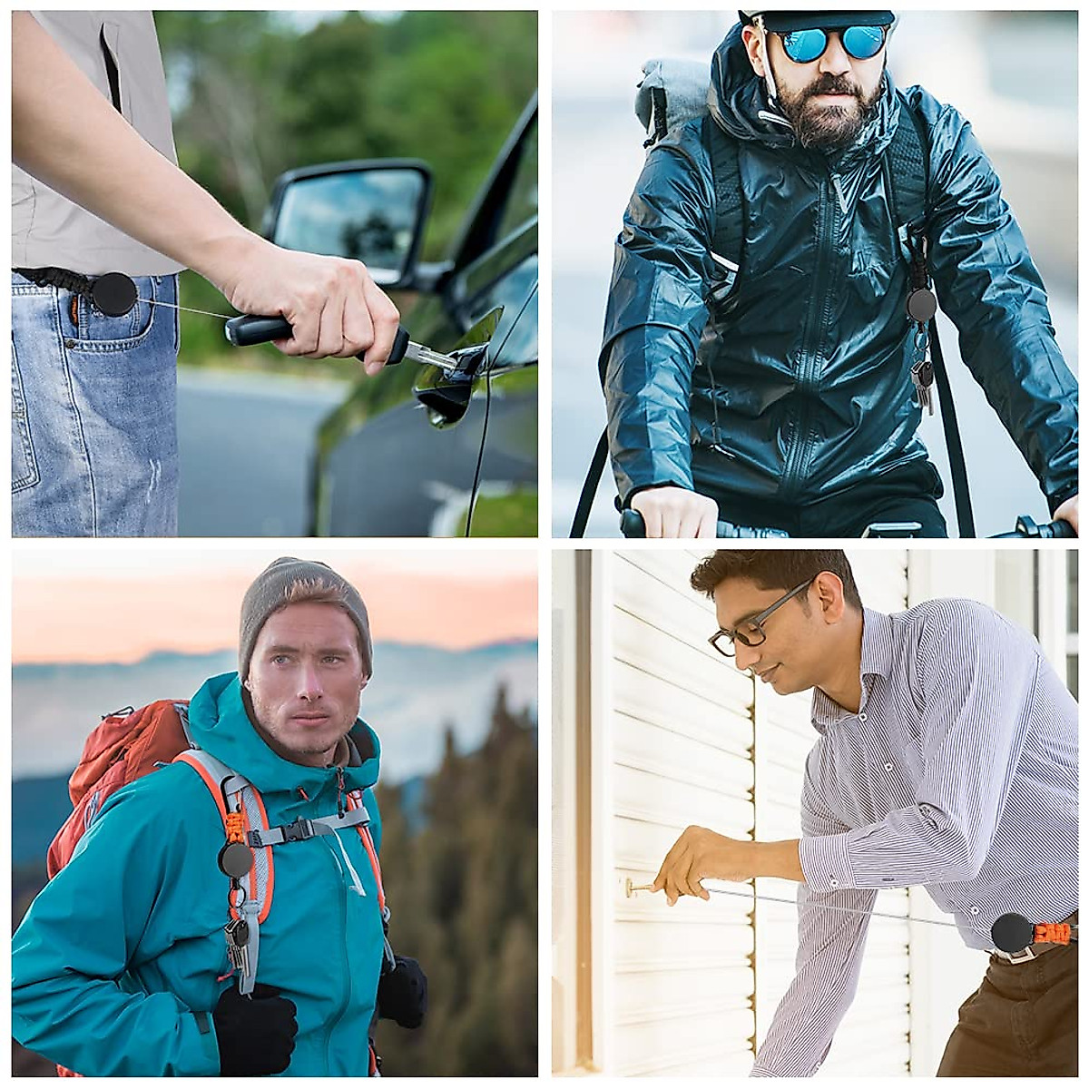 AOMIG 2 Pack Retractable Keychain, Heavy Duty Retractable Badge Holder Reel, Retractable ID Badge Clip Reel with Steel Cable and Carabiner Clip, Badge Reel Carabiner Key Chain（Black&Orange）