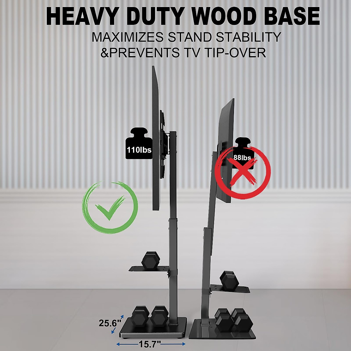 YOMT Floor TV Stand with Mount Wood Base Tall Corner TV Stand for Most 32-75 Inch TVs up to 110 lbs, Swivel TV Mount Stand with Adjustable Shelf for Bedroom and Living Room, Black