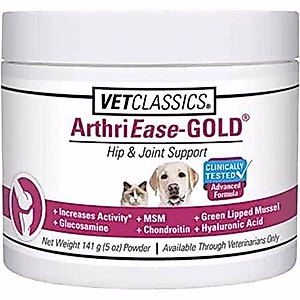 Vet Classics ArthriEase-Gold Hip & Joint Support for Dogs, Cats– Pet Health Supplement Powder – Alleviates Aches, Discomfort – For Flexibility, Healthy Joint Function – Antioxidants – 5 Oz