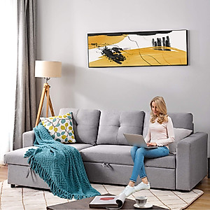 Longrune Reversible Sectional Sofa Bed with Pull Out Sleeper, Corner Storage Chaise Couch for Living Room & Apartment, L-Shaped, 90inch, Gray